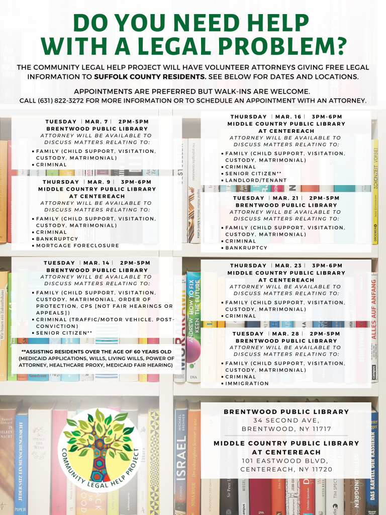Community Legal Help Project: March Dates – Legal Services of Long Island